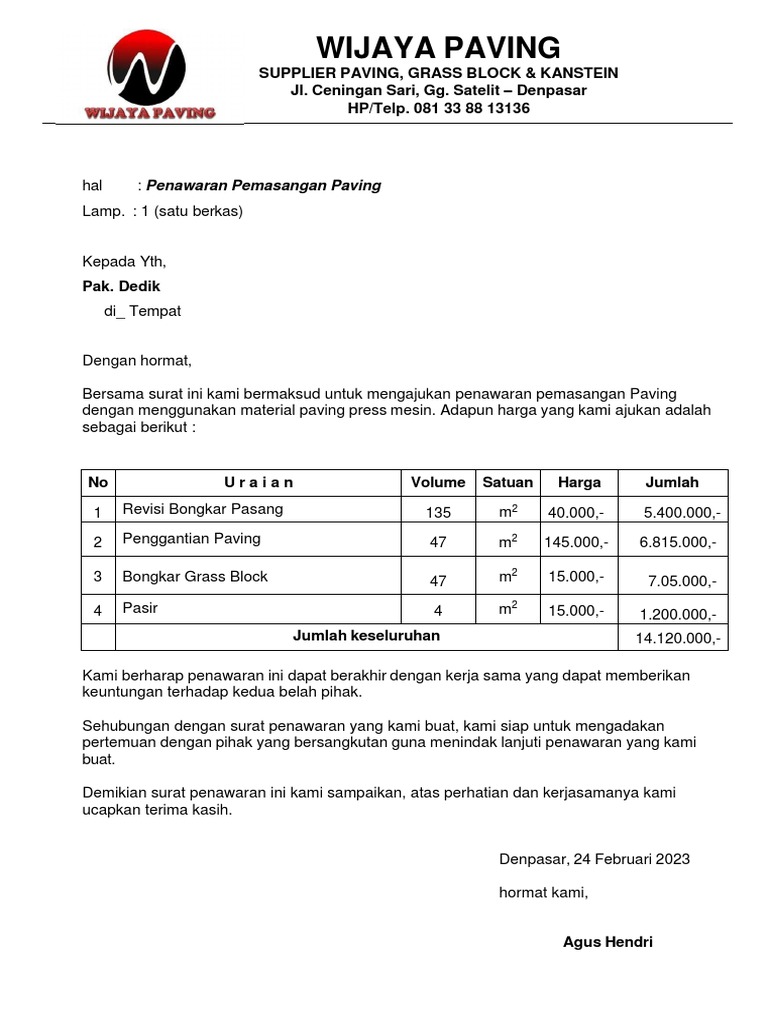 Contoh Surat Penawaran | PDF