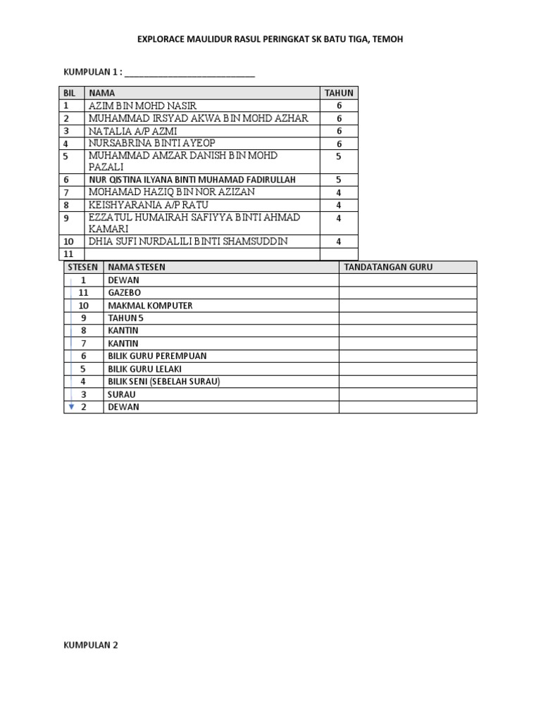Senarai Nama Kumpulan Explorace | PDF