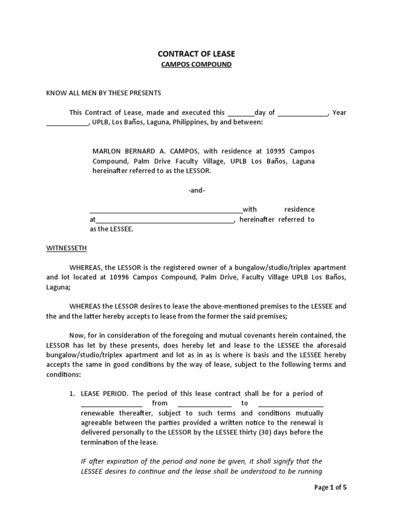 CAMPOS COMPOUND LEASE CONTRACT Edited Justin | PDF | Law