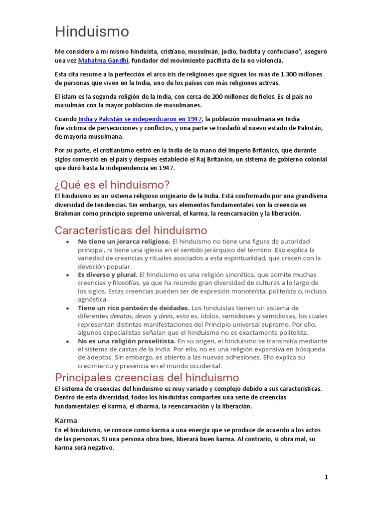 Hinduismo: Creencias y Deidades | PDF | brahmán | Vishnu
