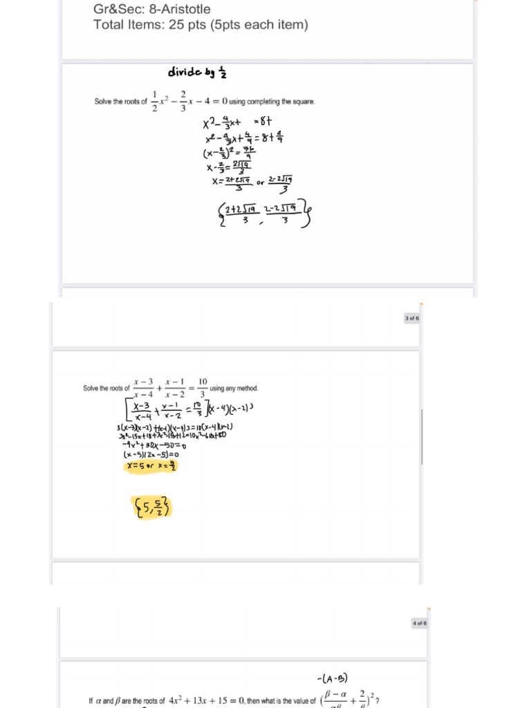 Math Homework 2.1 - Quadratic Equations | PDF
