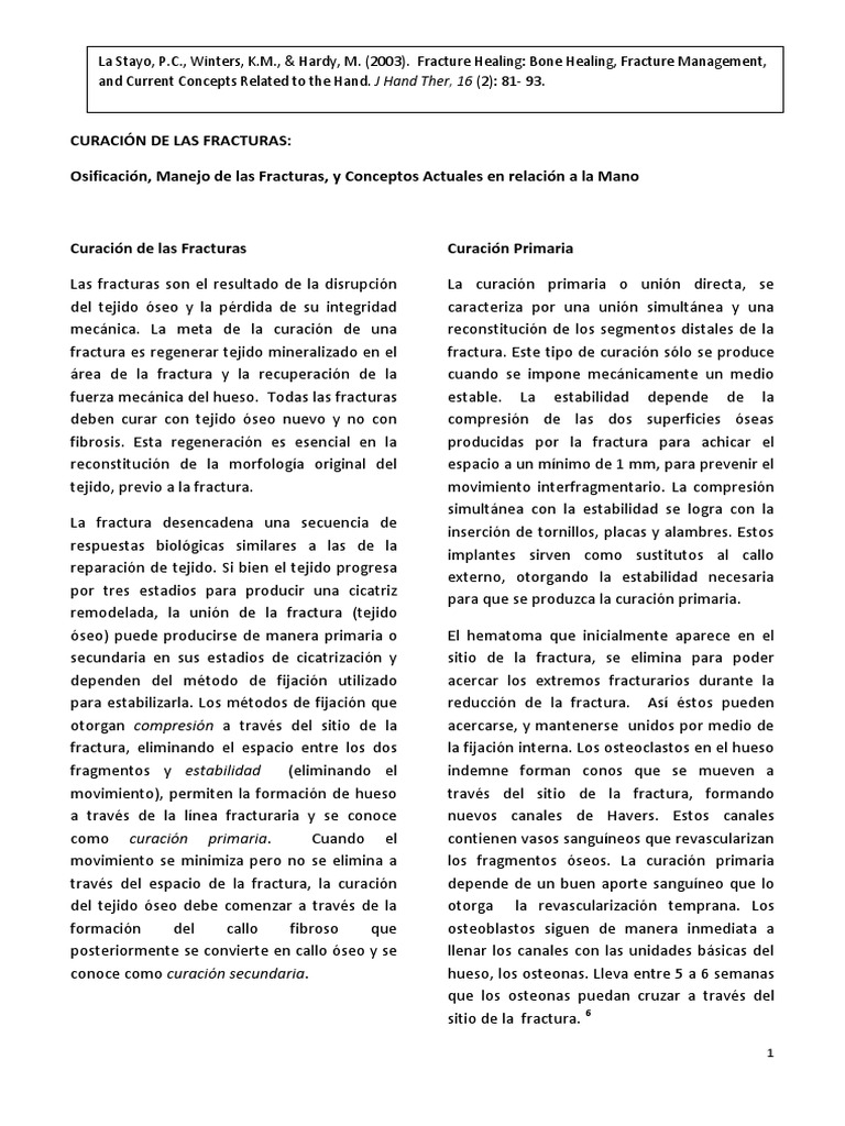 Curación de Fracturas en la Mano | PDF