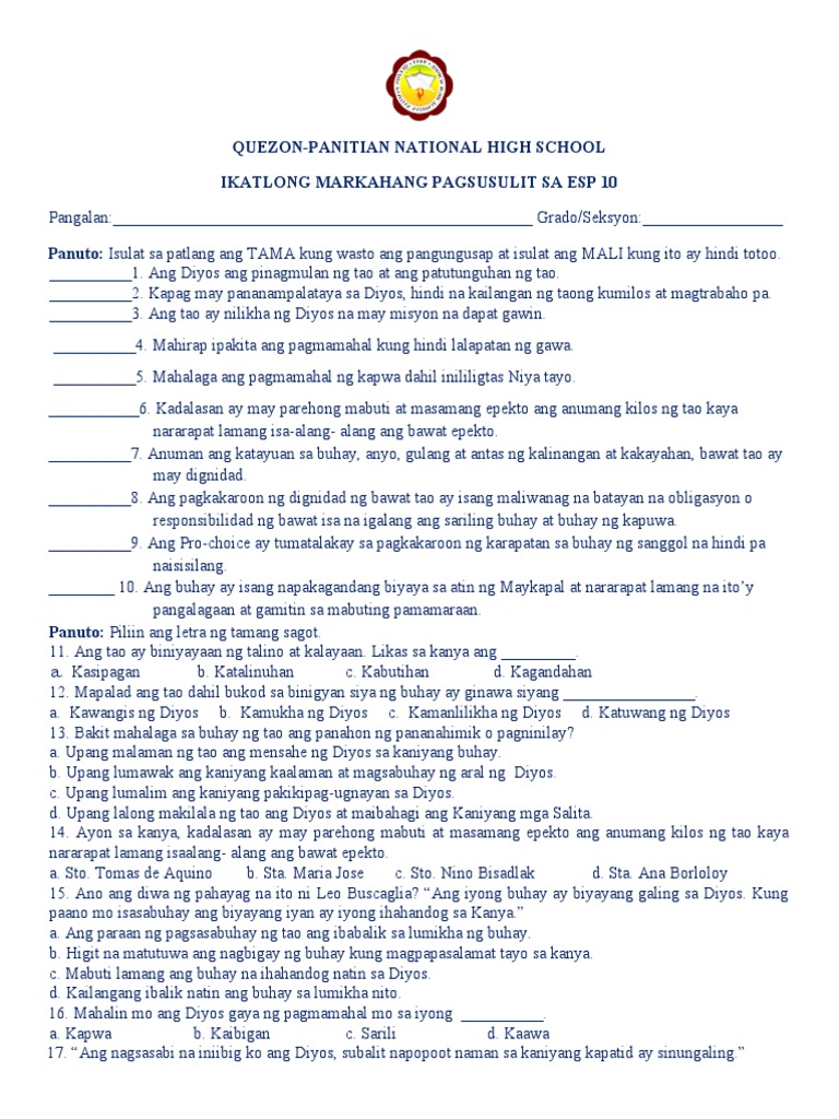 ESP 10 3rd Exam | PDF