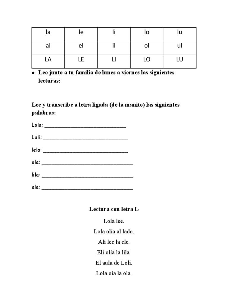 Lectura y Dictado Letra L | PDF