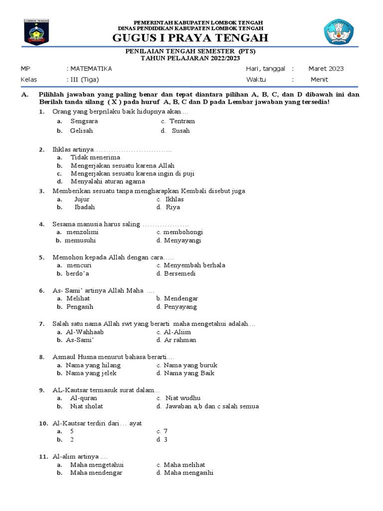 SOAL Pai Kelas 3 | PDF
