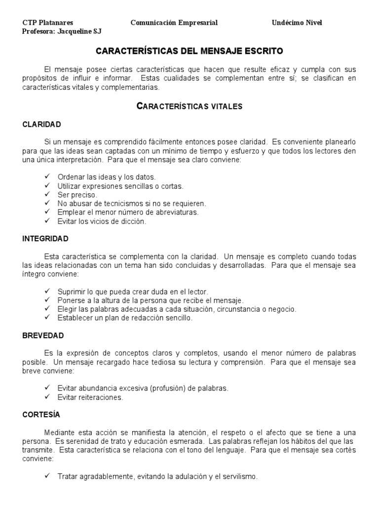 Características Del Mensaje Escrito | PDF | Comunicación | Verdad
