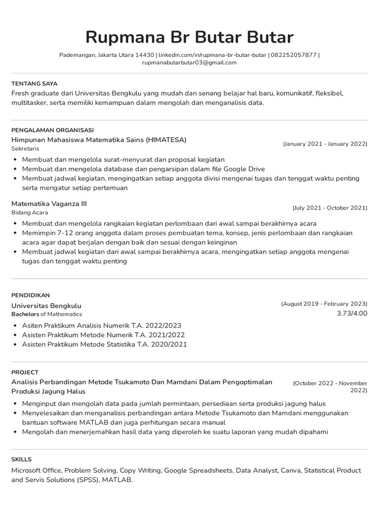 CV - Rupmana BR Butar Butar | PDF