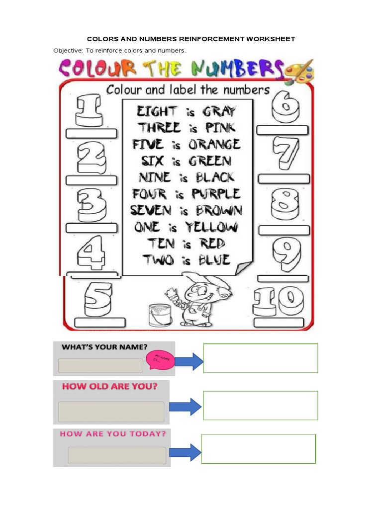 Colors and Numbers Reinforcement Worksheet | PDF