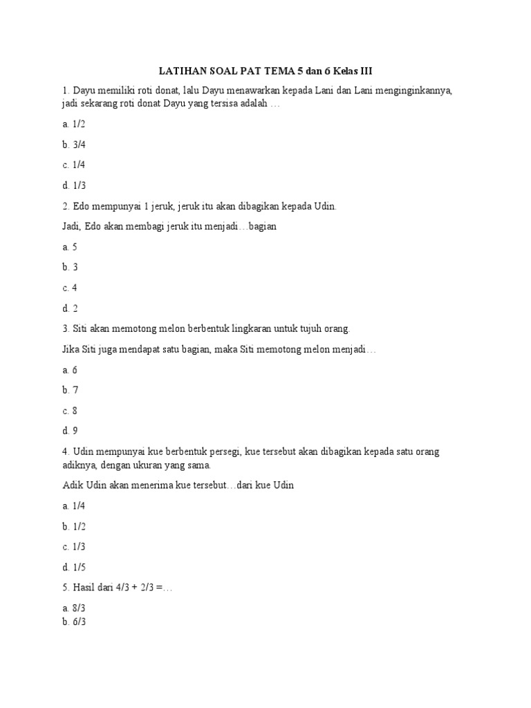 LATIHAN SOAL PAT TEMA 5 Dan 6 Kelas III | PDF