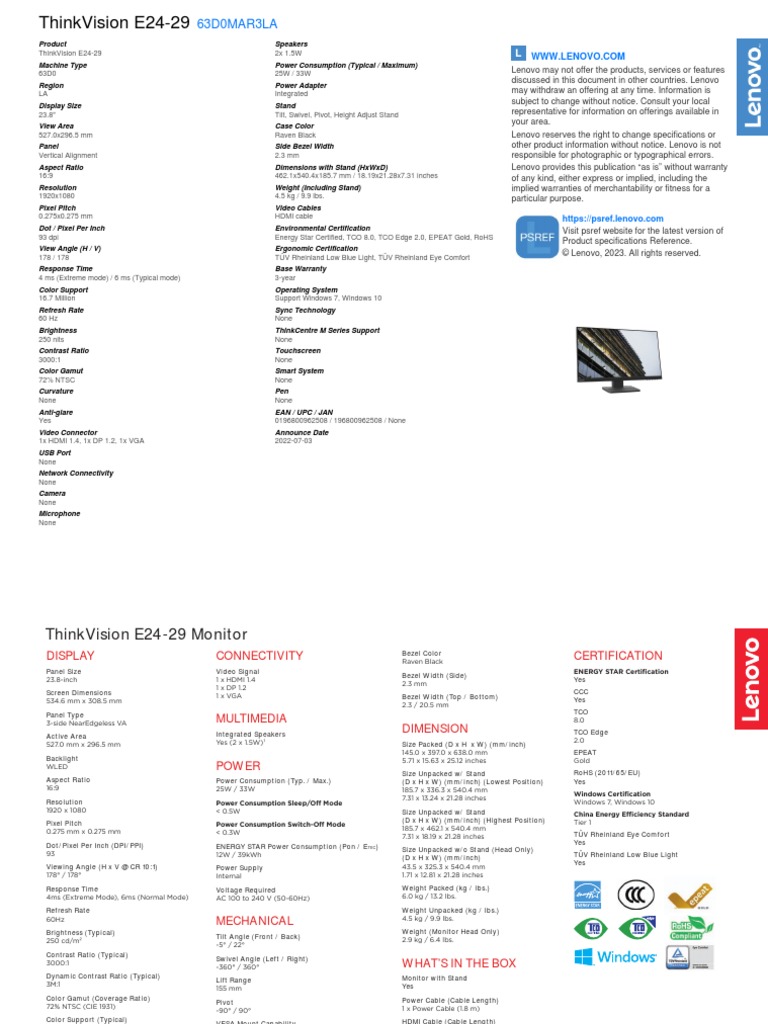 Monitor Lenovo | PDF | Computer Monitor | Computer Hardware
