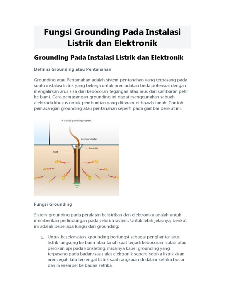 Fungsi dan Pemasangan Grounding Listrik | PDF