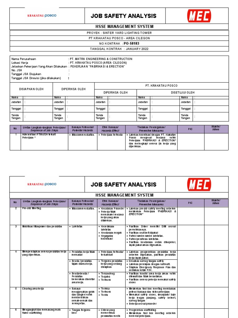 JSA Fabrikasi & Erection | PDF