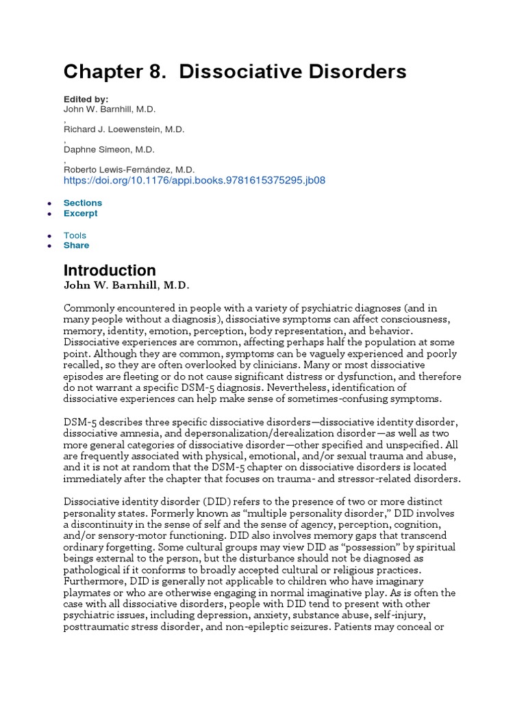 DSM V Clinical Cases - Chapter 8 Dissociative Disorders | PDF