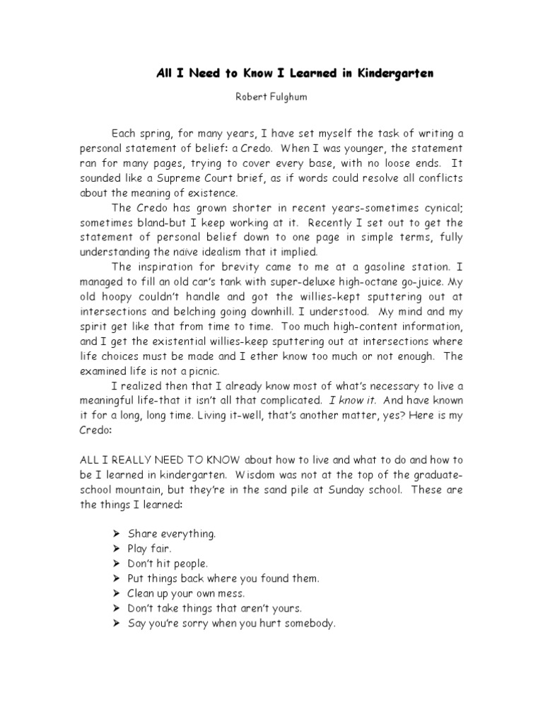 All I Need To Know I Learned in Kindergarten | PDF | Epistemology | Truth