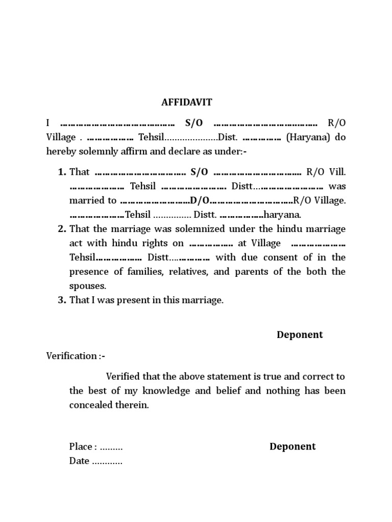 Marriage Affidavit Sample Template | PDF | Law