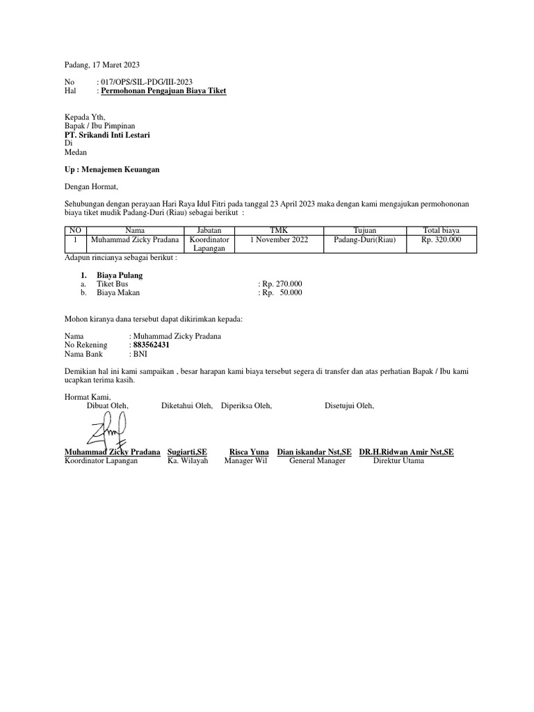 Pengajuan Biaya Tiket PDF | PDF