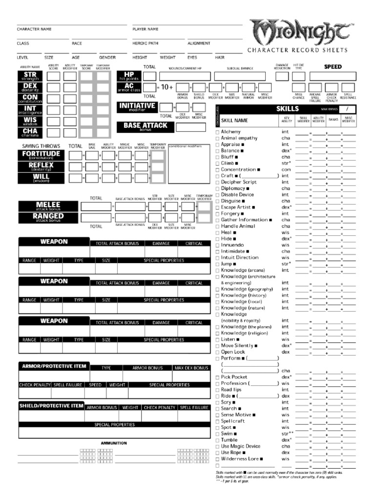 D&D - Midnight - FFG - Accessory - Character Sheet | PDF
