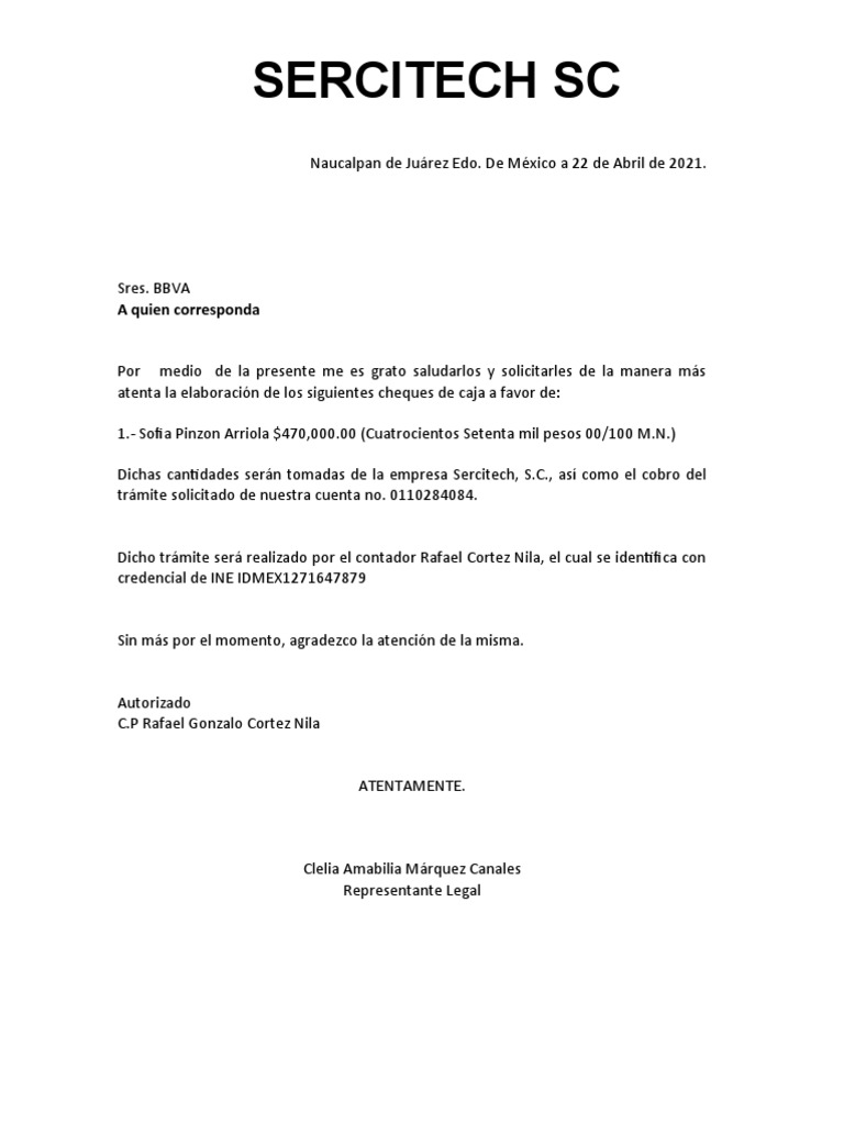 Solicitud de Cheques de Caja BBVA | PDF | Finanzas y dinero