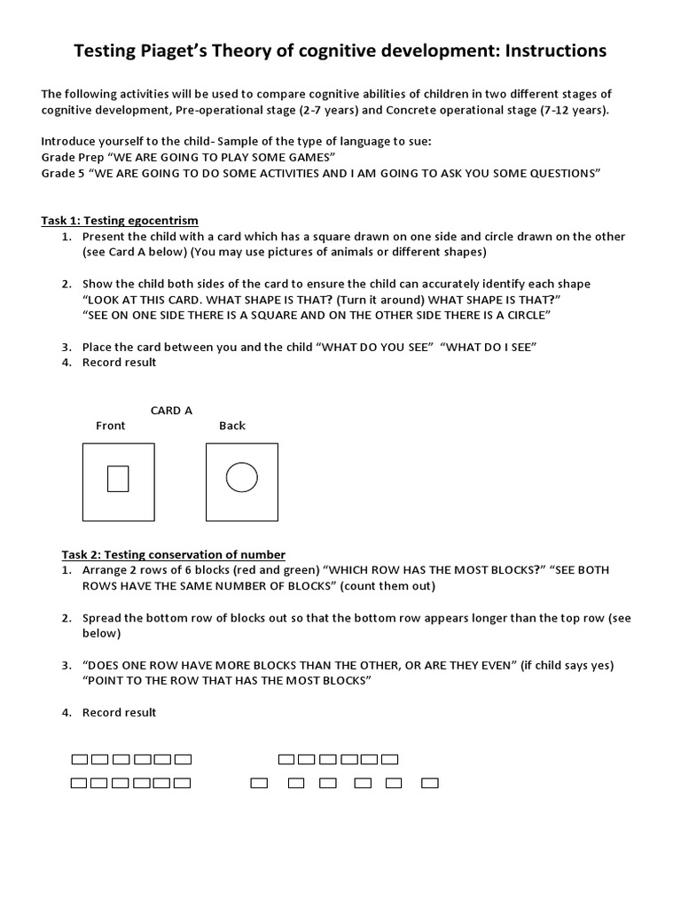 Piaget's Cognitive Development Tests | PDF | Child Development ...