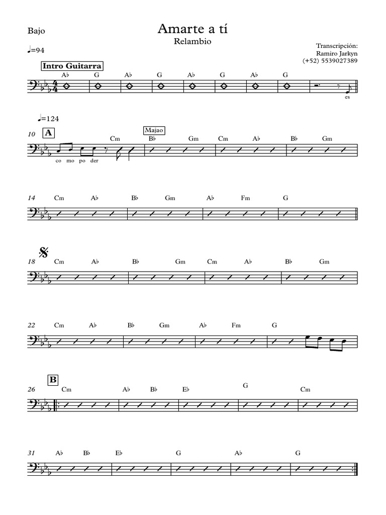 Amarte A Tí - Bass | PDF