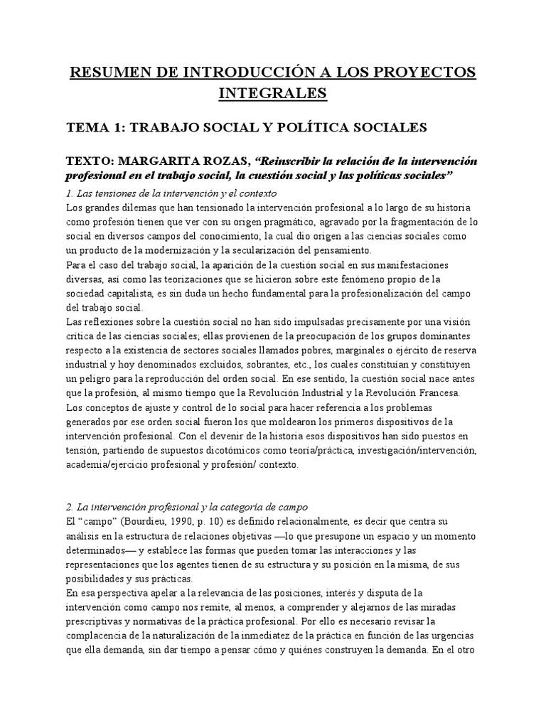 Resumen de Intro. A Proyectos Integrales | PDF | Trabajo Social ...
