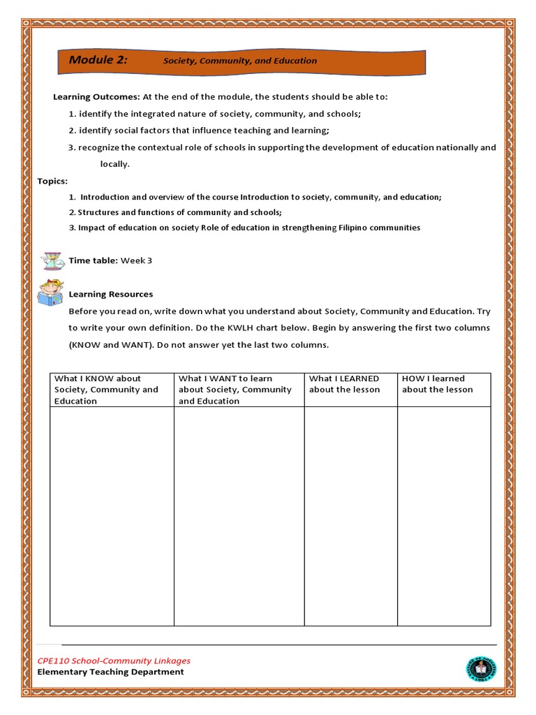 MODULE 2 Society, Community and Education | PDF | Learning | Behavior ...