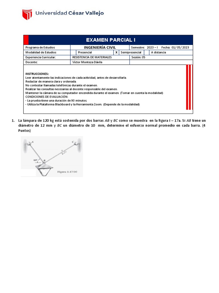Examen Parcial 1 | PDF | Ingeniería de Edificación | Física Aplicada e Interdisciplinaria