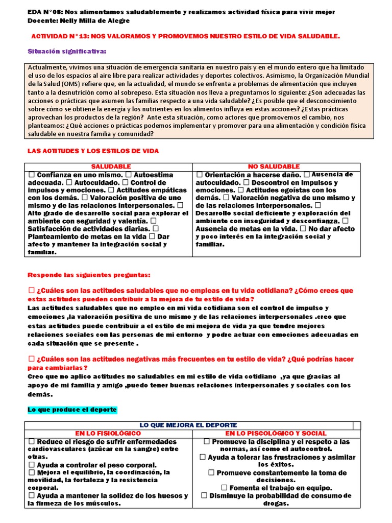 Nos Valoramos y Promovemos Nuestro Estilo de Vida Saludable. | PDF ...