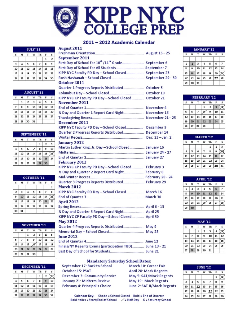 KIPP NYC College Prep - Academic Calendar 2011-2012 | PDF | Evaluation ...