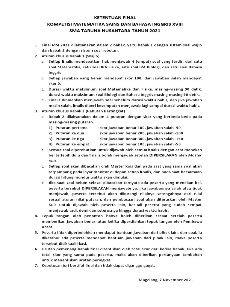 Ketentuan Final MSI | PDF