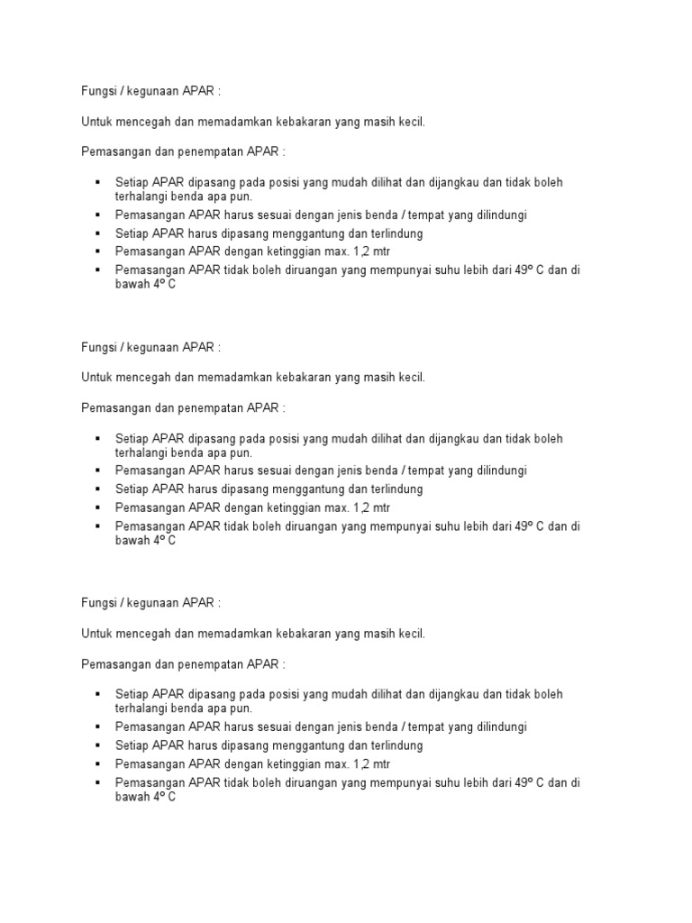 Pemasangan APAR yang Aman dan Tepat | PDF