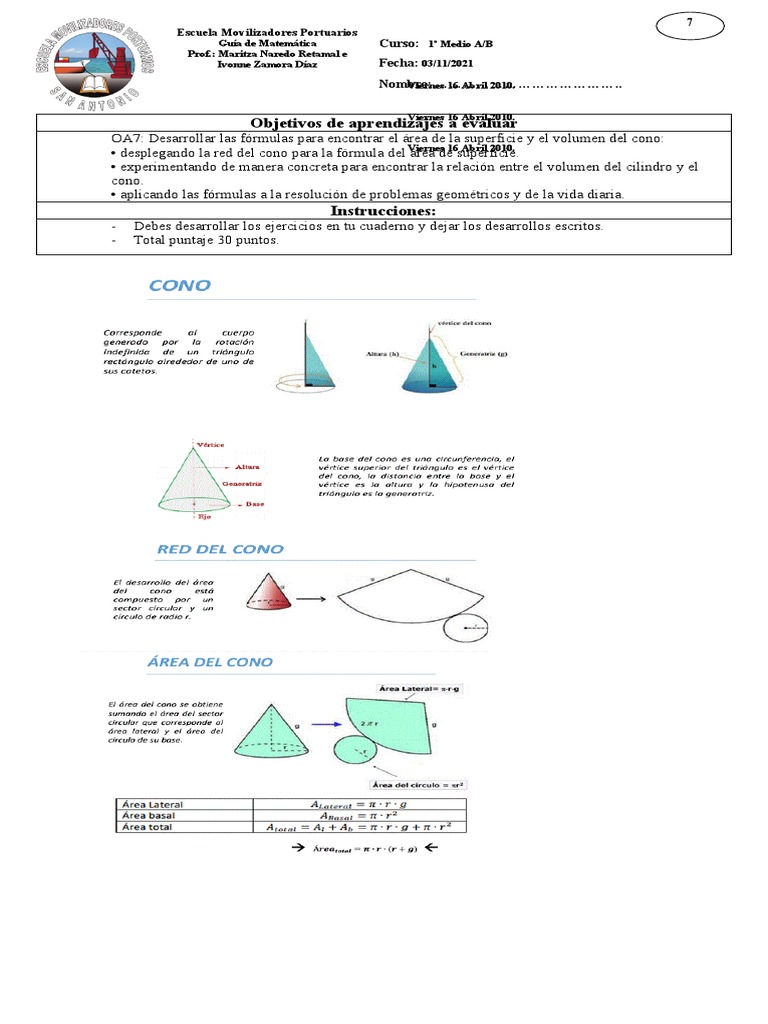 Fórmulas de Área y Volumen del Cono | PDF