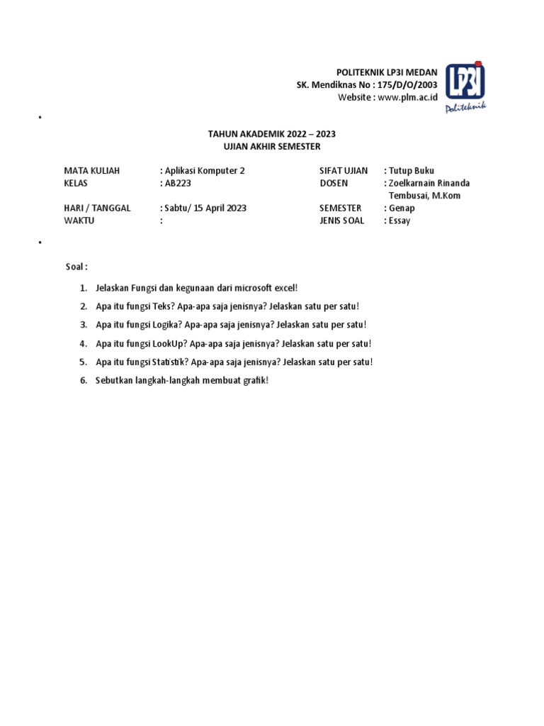 Template Soal UAS Ganjil 2022 Aplikasi Komputer 2 | PDF