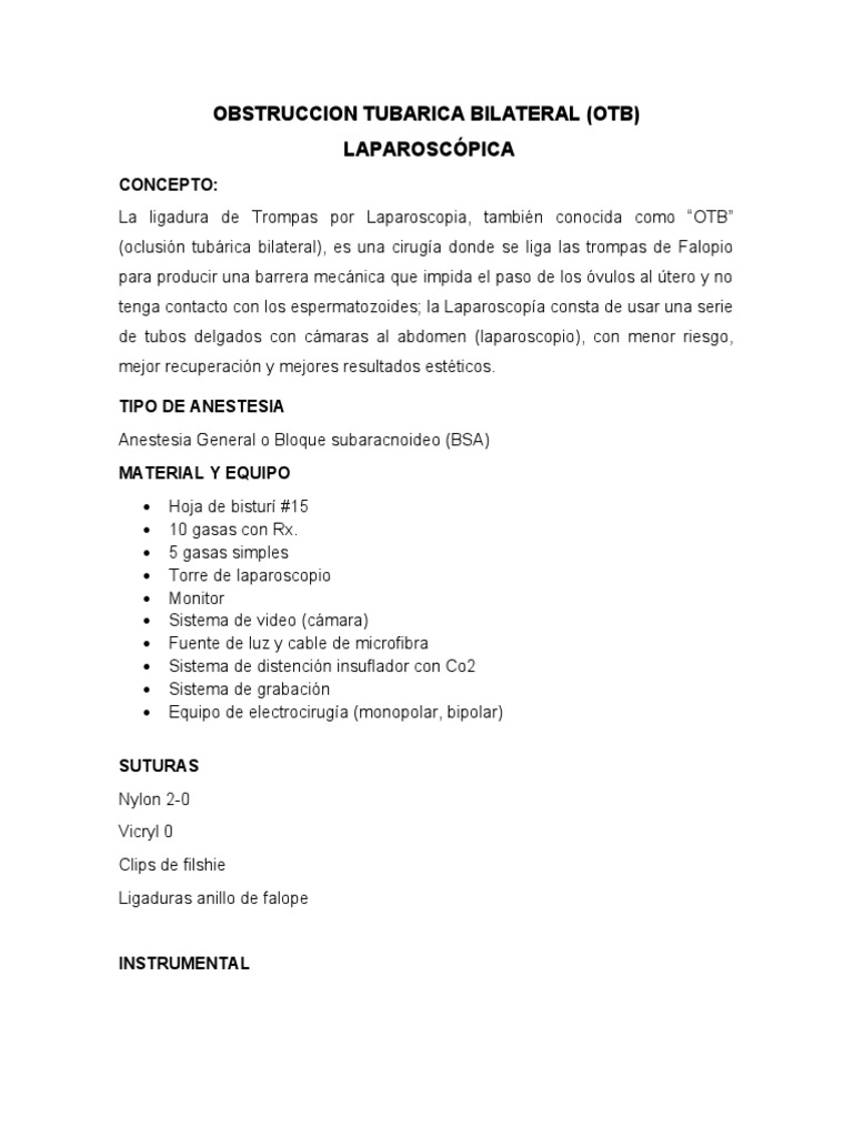 OTB LAPAROSCÓPICA.docx | PDF | Cirugía | Medicina CLINICA