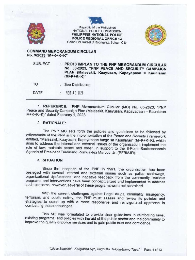 CMC No. PRO13 PEACE AND SECURITY CAMPAIGN PLAN (M+K+K K) PDF | PDF ...