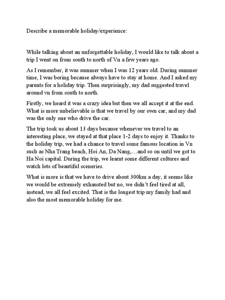 Describe A Memorable Holiday | PDF