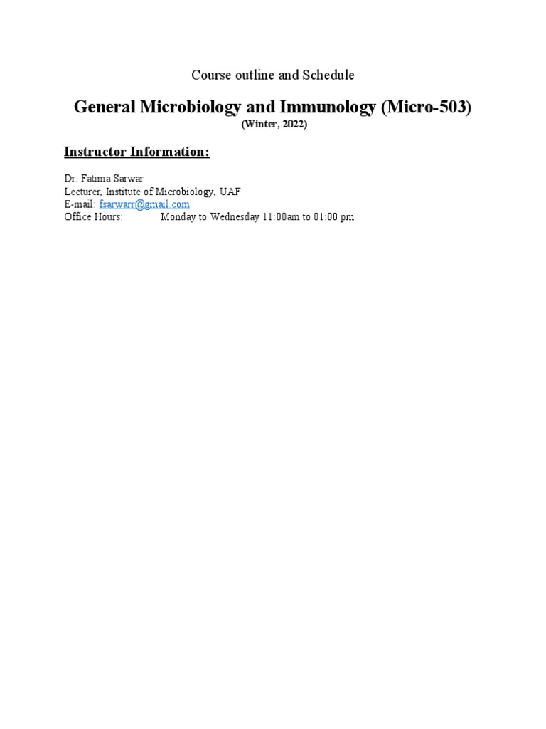 Micro-503 - (T) - Course Outline and Schedule | PDF | Bacteria | Cell ...