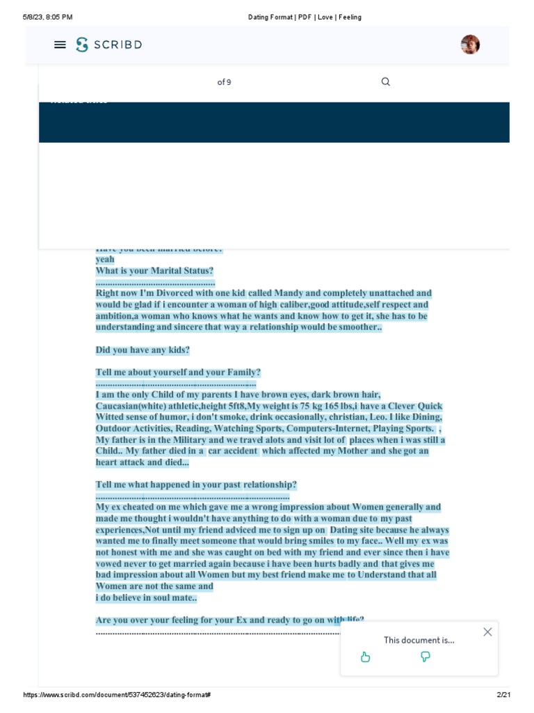 Dating Document Format Guide | PDF