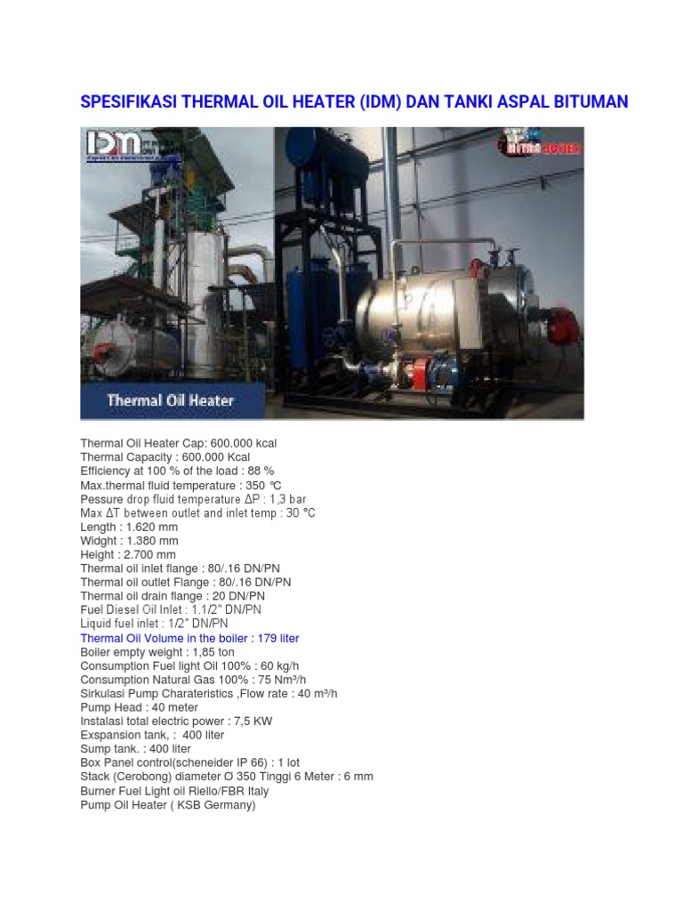 Spesifikasi Thermal Oil Heater Etc PDF | PDF