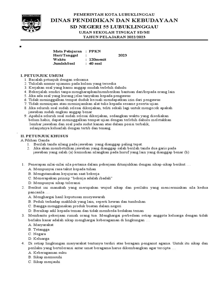 Format Naskah Soal PKN | PDF