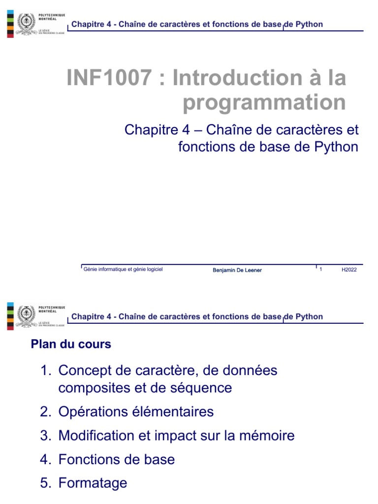 INF1007 Chapitre 4 PolyMtl | PDF | Python (Langage de programmation ...