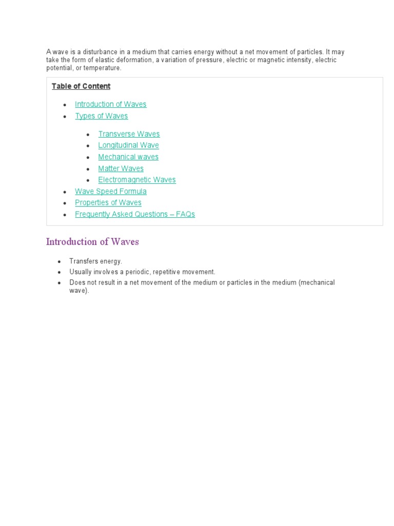 A Wave Is A Disturbance in A Medium That Carries Energy Without A Net ...