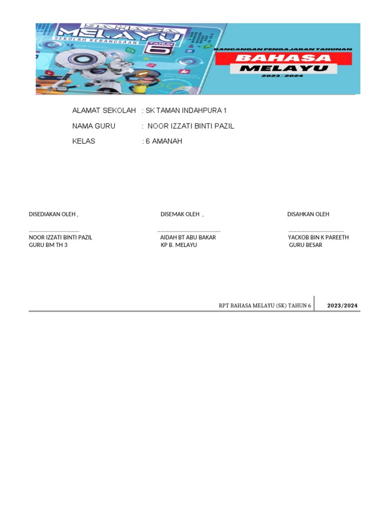 RPT BM THN 6 2023-2024 | PDF