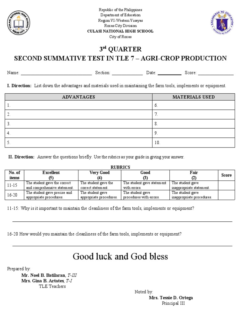 2nd ST in TLE 7 Agri-Crop Production | PDF 2nd ST in TLE 7 Agri-Crop Production | PDF