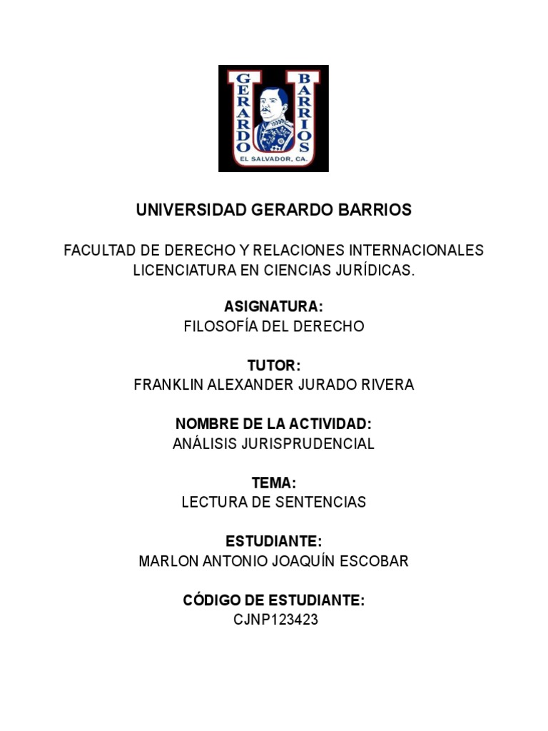Bloque 1, Anàlisis Jurisprudencial, Ugb. | PDF | Caso de ley | Ley procesal