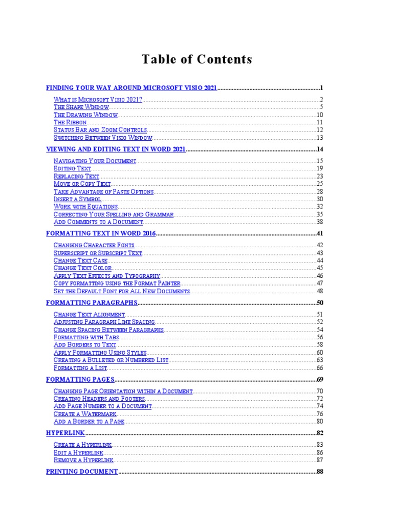 Microsoft Visio 2021 Table of Contents | PDF | Hyperlink | Typography