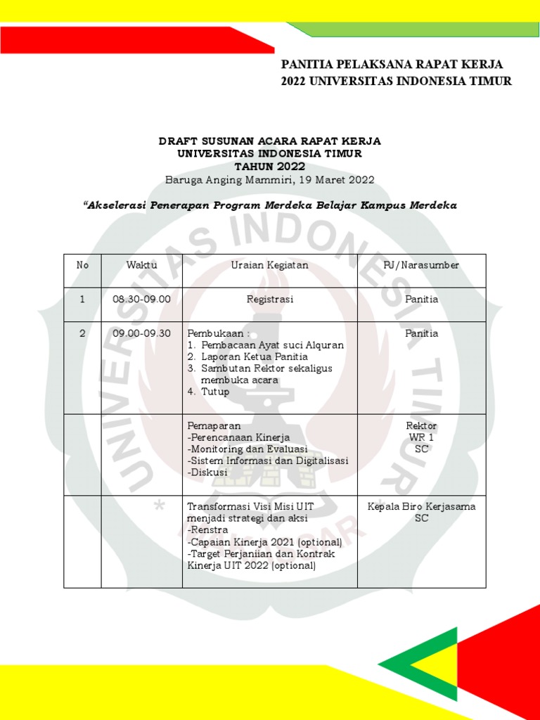Draft Susunan Acara Raker UIT | PDF