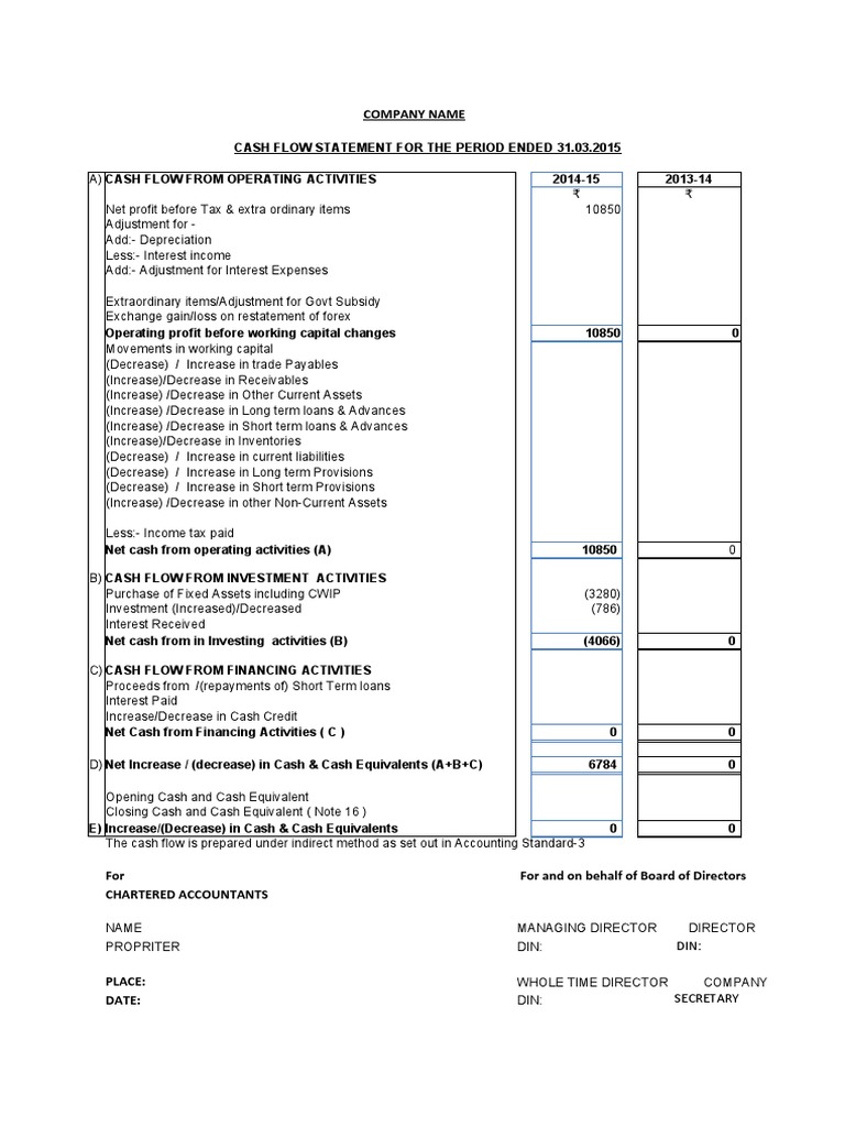 Ad Cash Flow Statement | PDF | Working Capital | Corporations