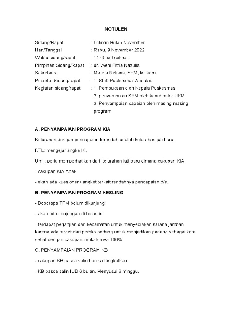 Notulen Lokmin November | PDF