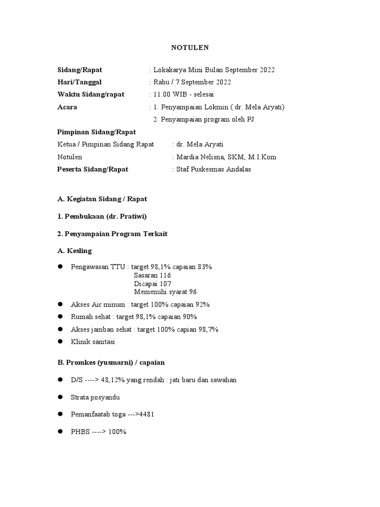 Notulen Lokmin September | PDF